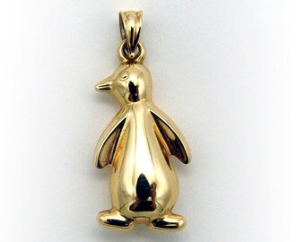 14k Solid Yellow Gold Penguin Charm Animal Pendant - Etsy