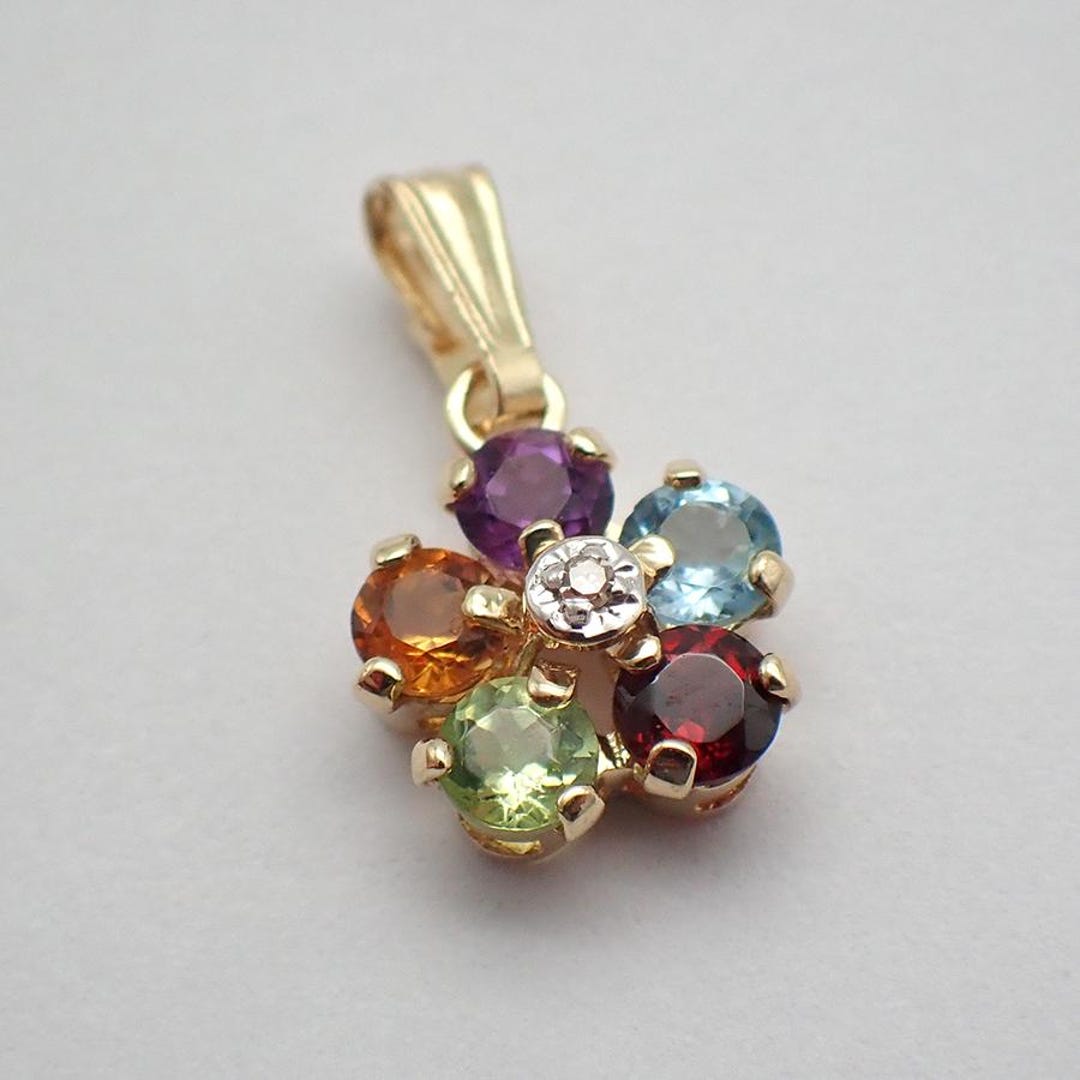 Multi Gemstone Flower Pendant 14K Gold - Etsy