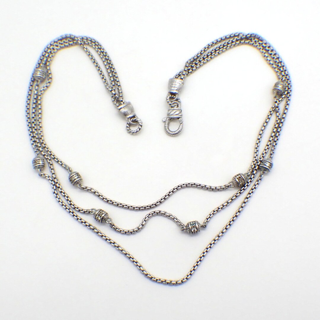 Judith Ripka Triple Chain Necklace Sterling Silver CZ Stations - Etsy