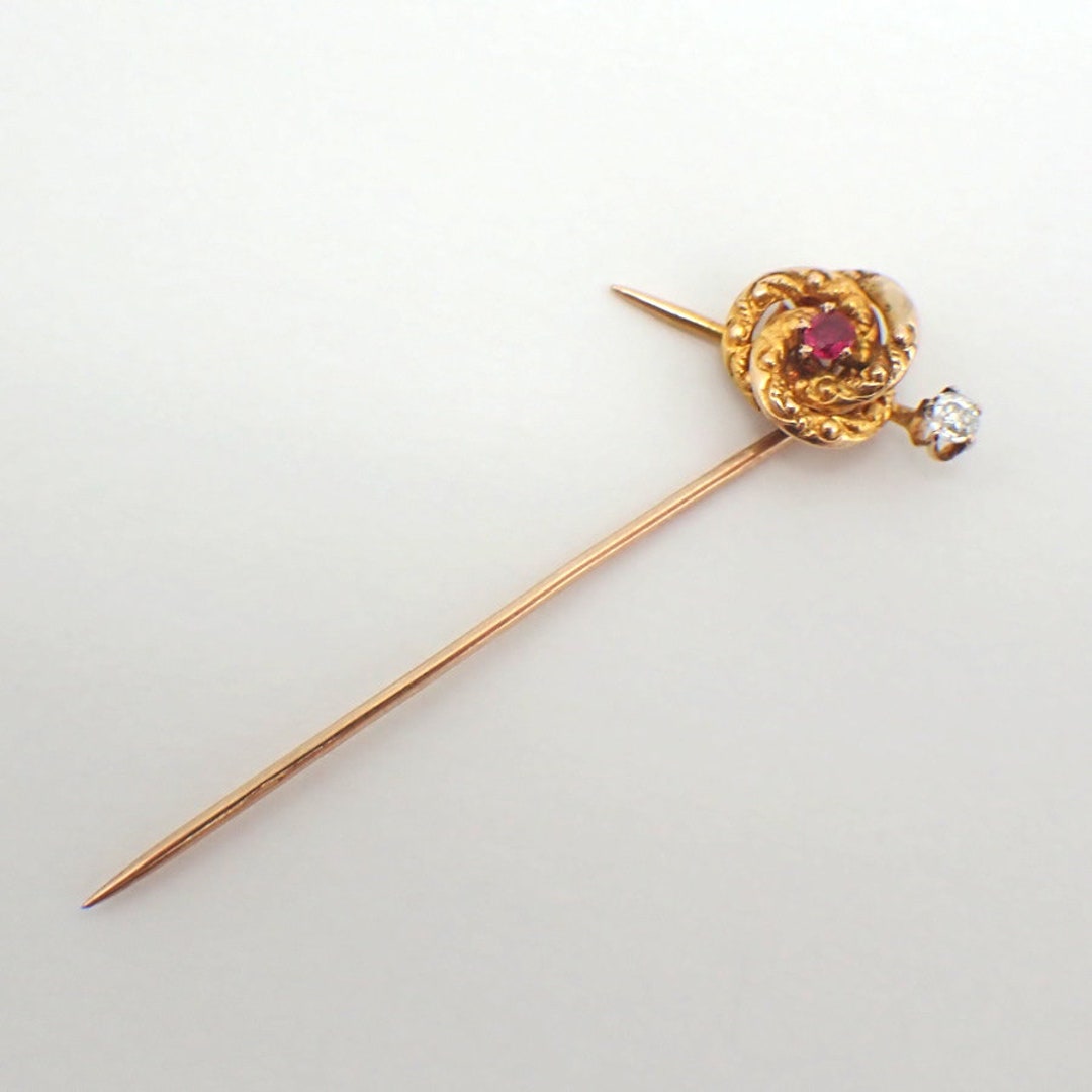 Ruby Stick Pin 10K Gold Diamond Accent - Etsy