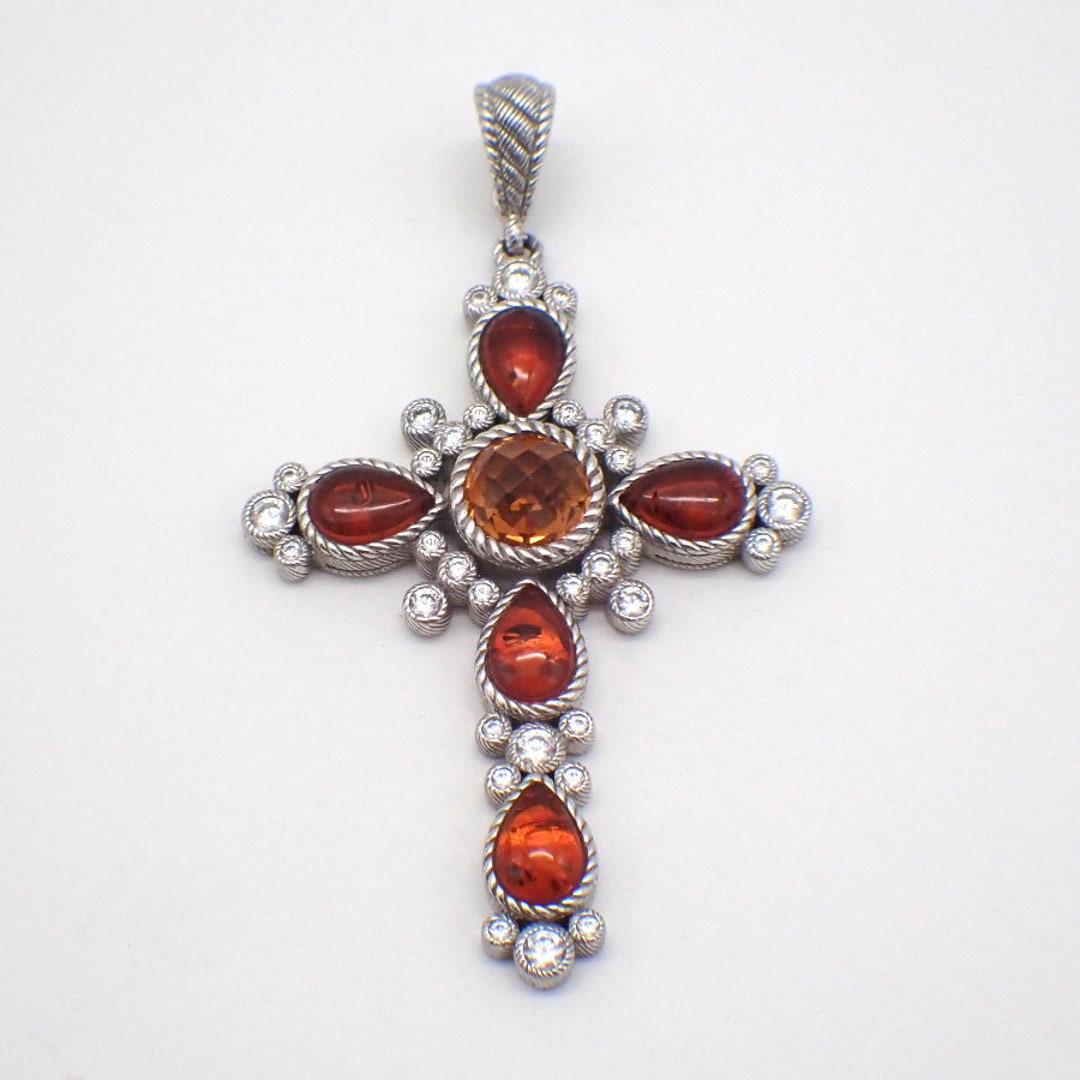 Judith Ripka Cross Pendant Enhancer Amber Citrine Sterling Silver CZ - Etsy
