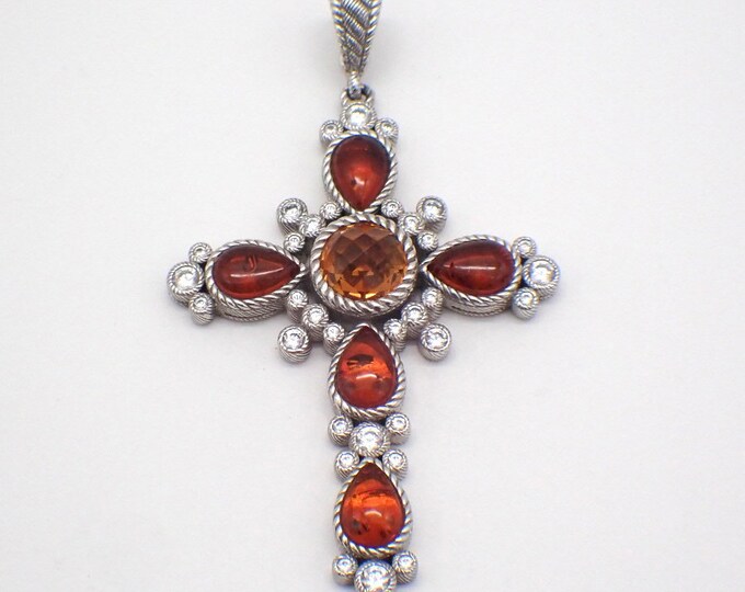 Judith Ripka Cross Pendant Enhancer Amber Citrine Sterling Silver CZ - Etsy