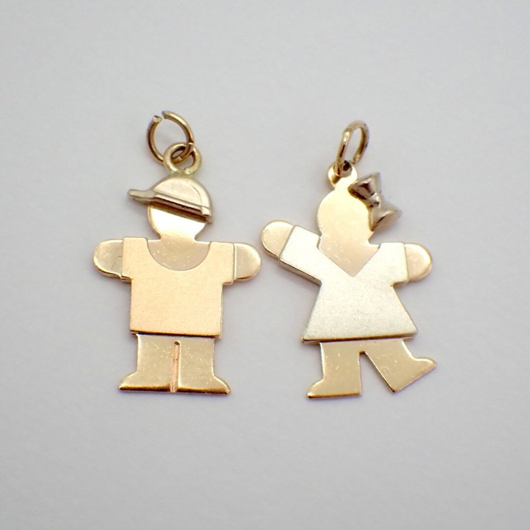 Boy and Girl Charms Pendants Pair 14K Gold - Etsy