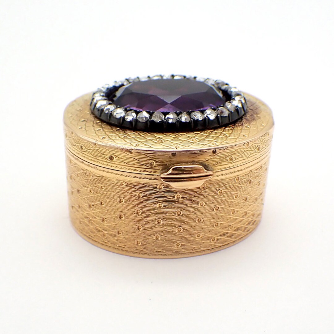 Amethyst Pill Box Diamond Halo 18K Gold France 1900s - Etsy