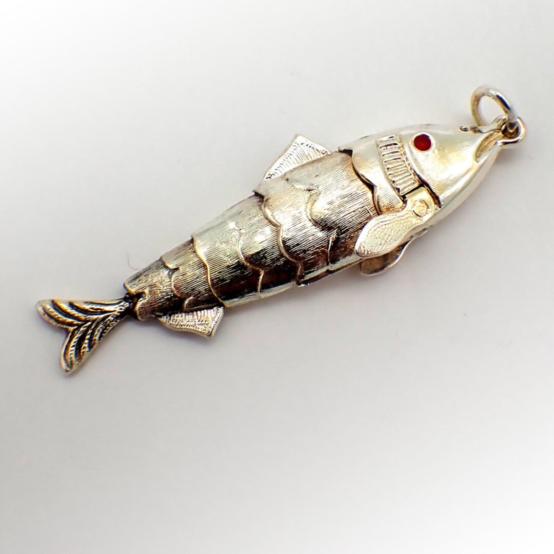 Fish Charm Pendant 14K Gold Red Enamel Eye - Etsy
