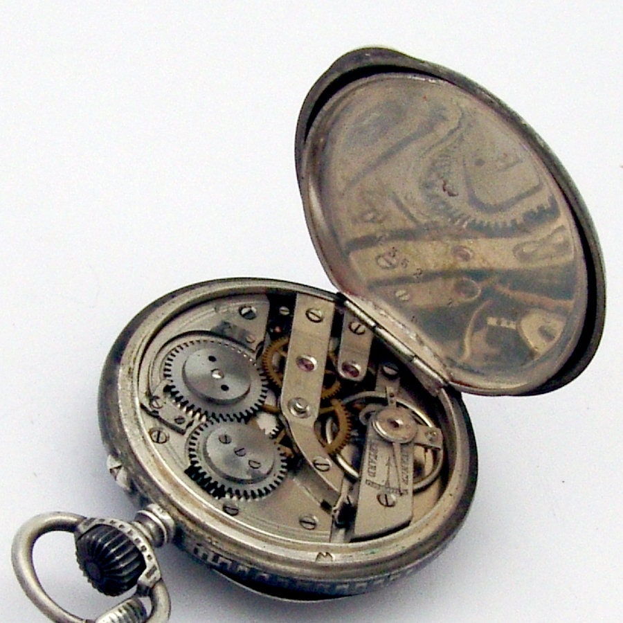 Niello Enamel Swiss Pocket Watch 800 Silver 1890 Locket Charm - Etsy