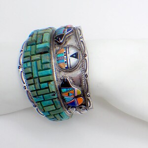 Impressive Zuni Cuff Bracelet Inlay Stones Sterling Silver - Etsy