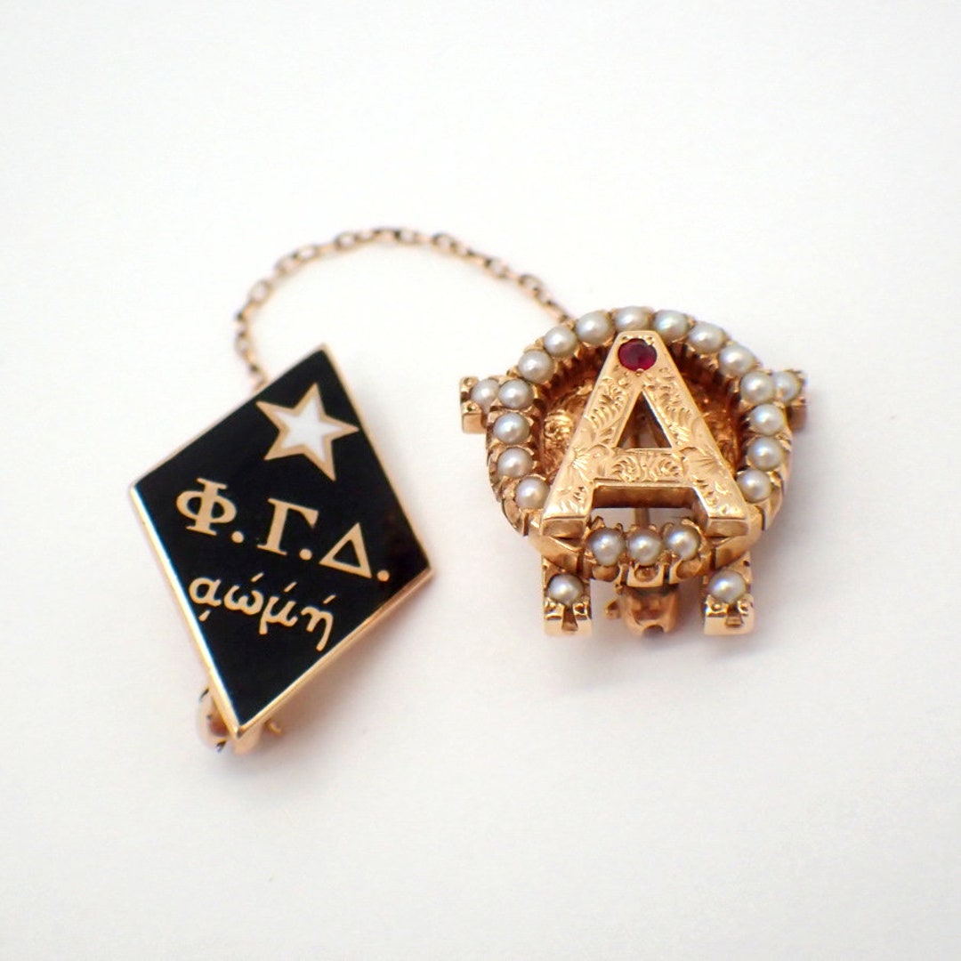 Phi Gamma Delta Black Enamel Pin Alpha Omicron Pi Badge 10K Gold Seed ...