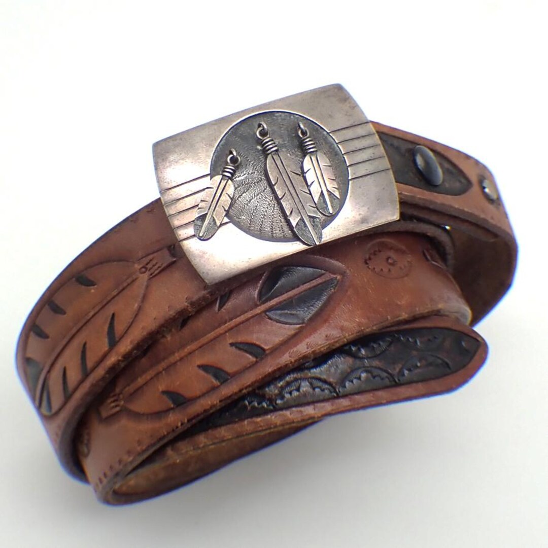 Hopi Leather Belt and Buckle Sterling Silver Marcus Coochwikvia - Etsy