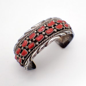 Navajo Coral Cuff Bracelet Melvin Chee Sterling Silver 1980 - Etsy