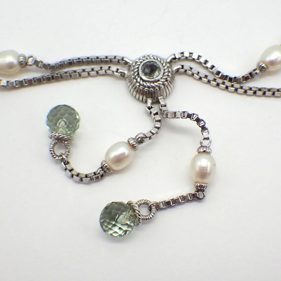 Judith Ripka Lariat Necklace Cultured Pearls Green Qu… - Gem