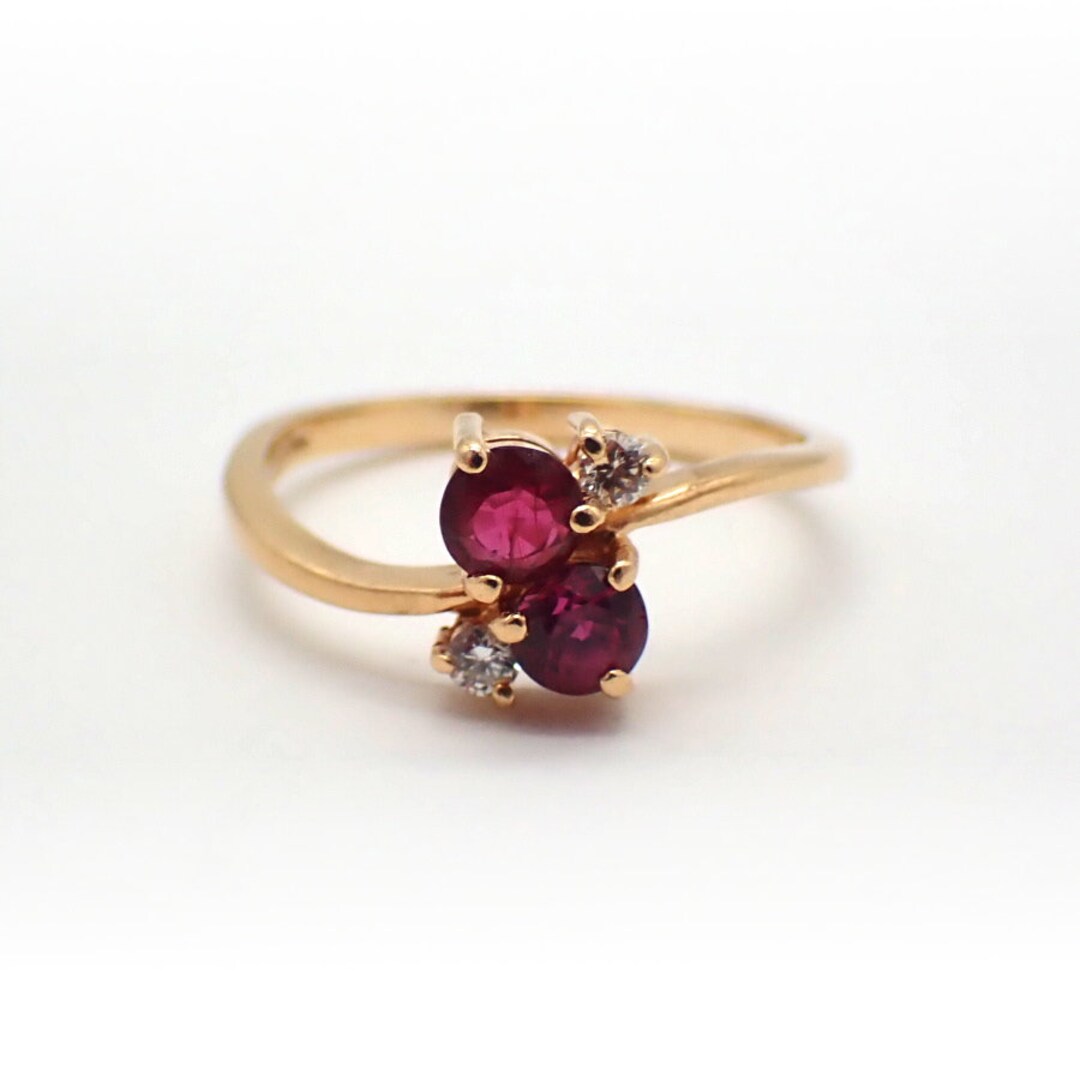Two Stone Ruby Ring Diamonds 14K Yellow Gold - Etsy