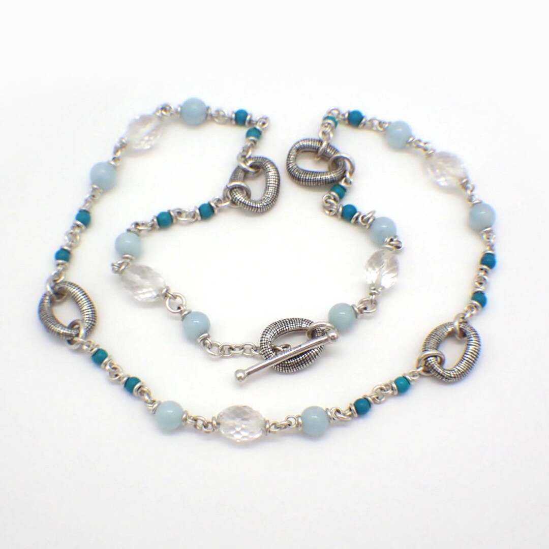 Michael Dawkins Necklace Sterling Silver Turquoise Cut Crystal Beads - Etsy