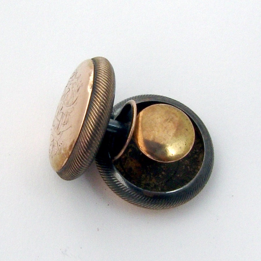 Antique Round Buttons Pair Engraved Monogram Gold Filled 1890 | Etsy