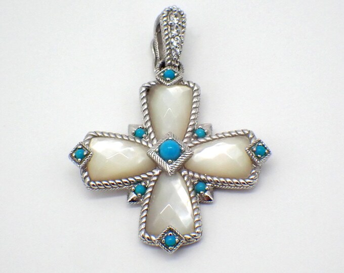 Judith Ripka Cross Pendant Mother of Pearl Turquoise CZ Sterling Silver ...