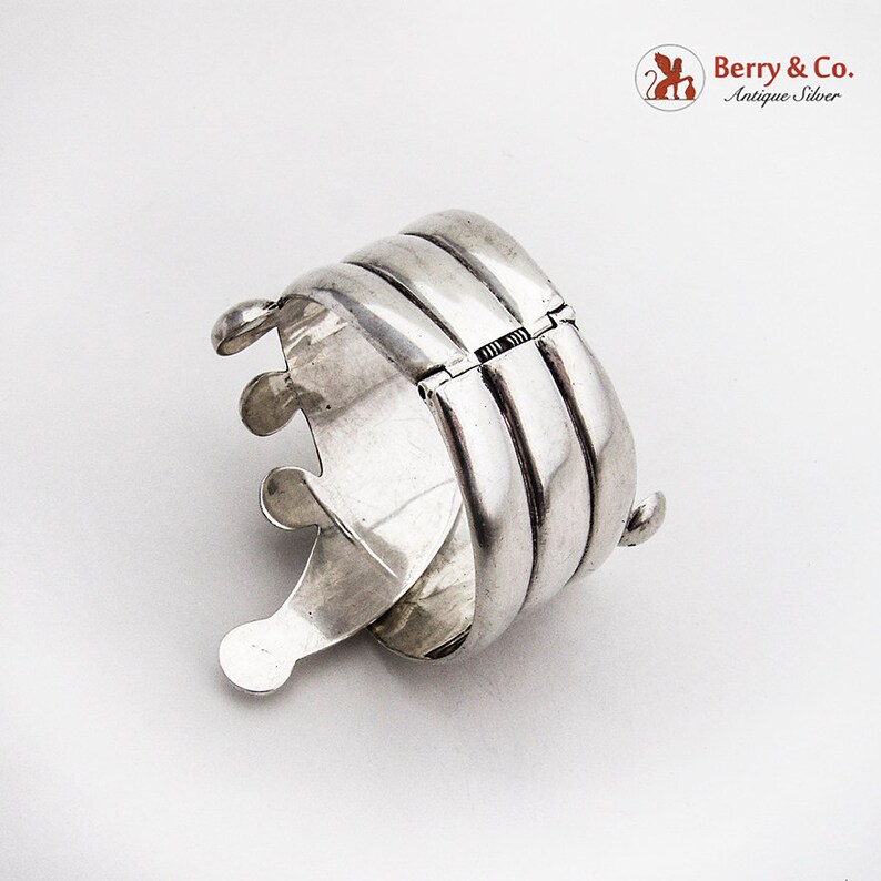 Ornate Banded Cuff Bracelet Spring Loaded Sterling Silver Mexico - Etsy