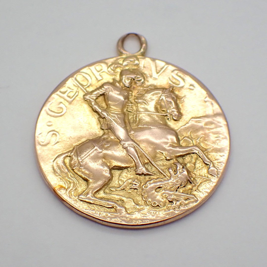Antique Saint George Medallion 19K Gold Hungary - Etsy