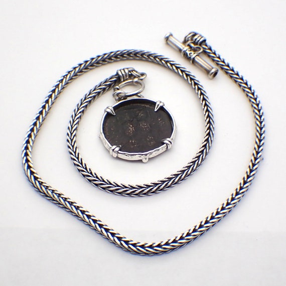 Ancient Byzantine Copper Coin Pendant Necklace Sterli… - Gem