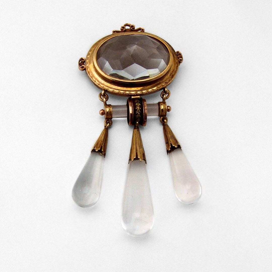 Victorian Large Stomacher Brooch Rock Crystals 14 K Gold - Etsy