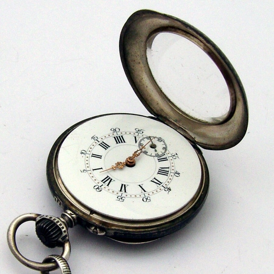 Niello Enamel Swiss Pocket Watch 800 Silver 1890 Locket Charm - Etsy