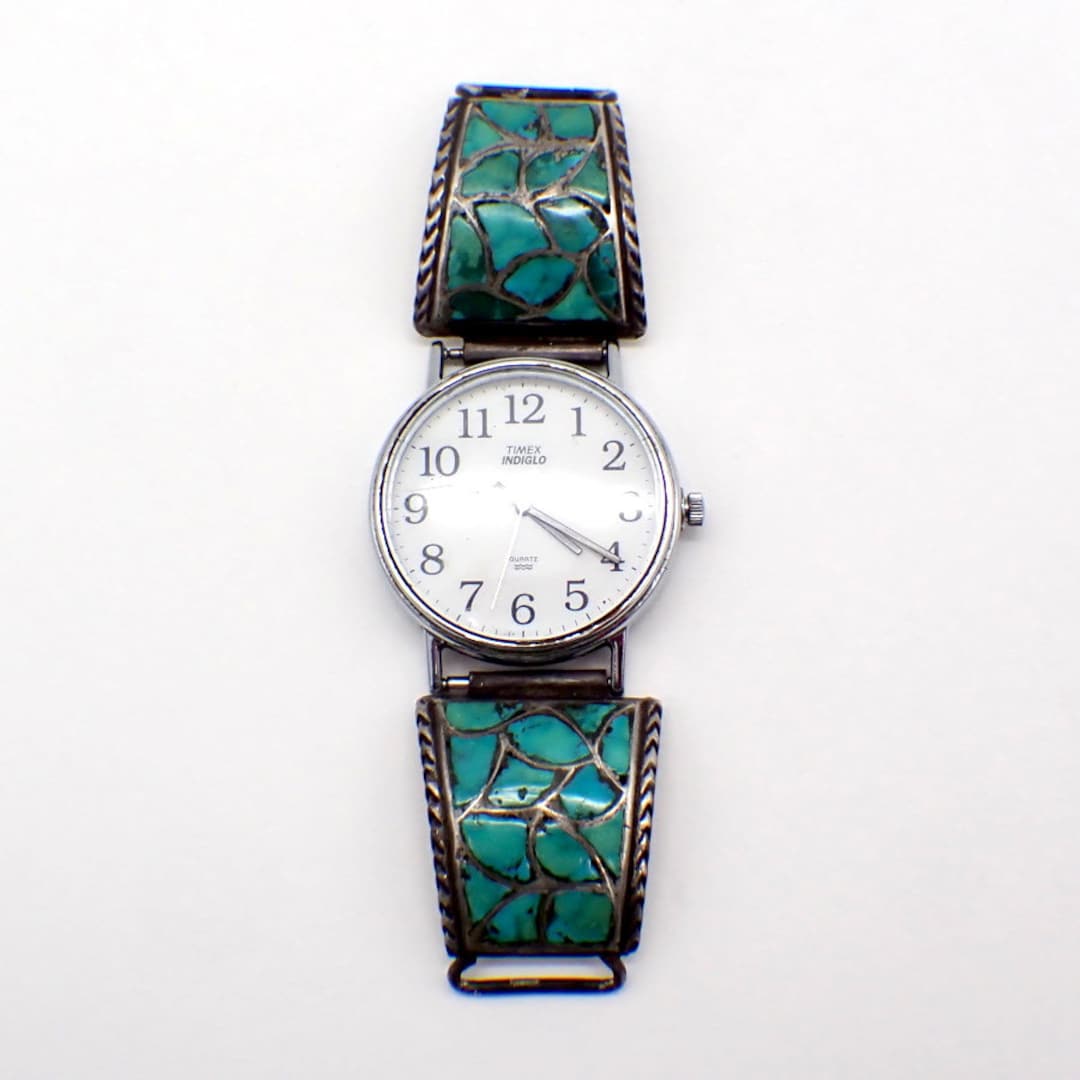Tribal Watch Ends Inlaid Turquoise Sterling Silver - Etsy
