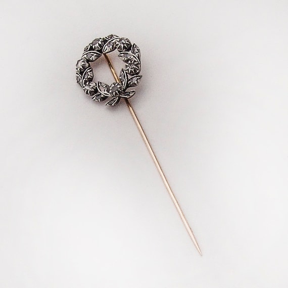 Antique Diamond Wreath Stick Pin Silver 16K Rose Gold - Gem