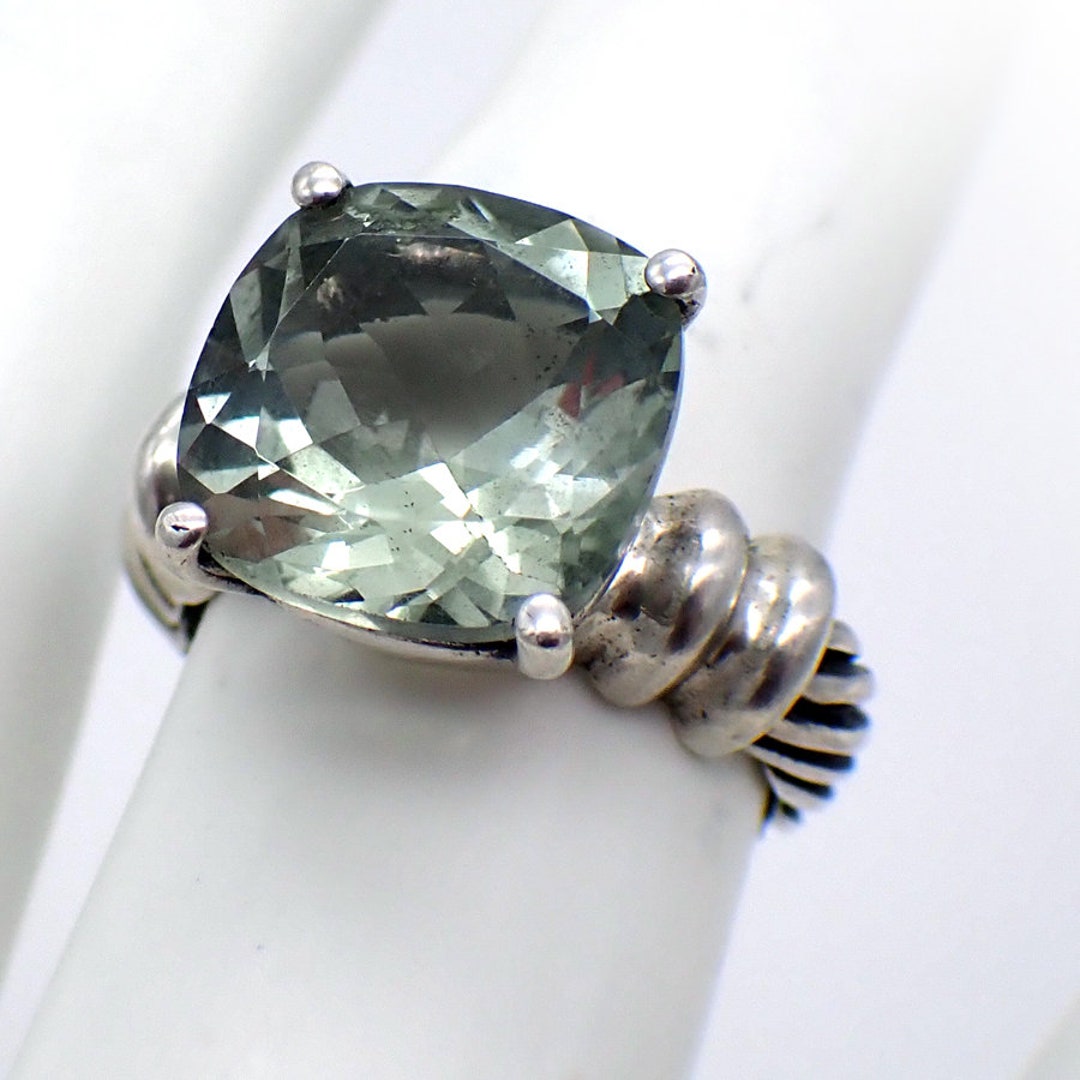 Prasiolite Green Quartz Ring Cable Design Sterling Silver - Etsy
