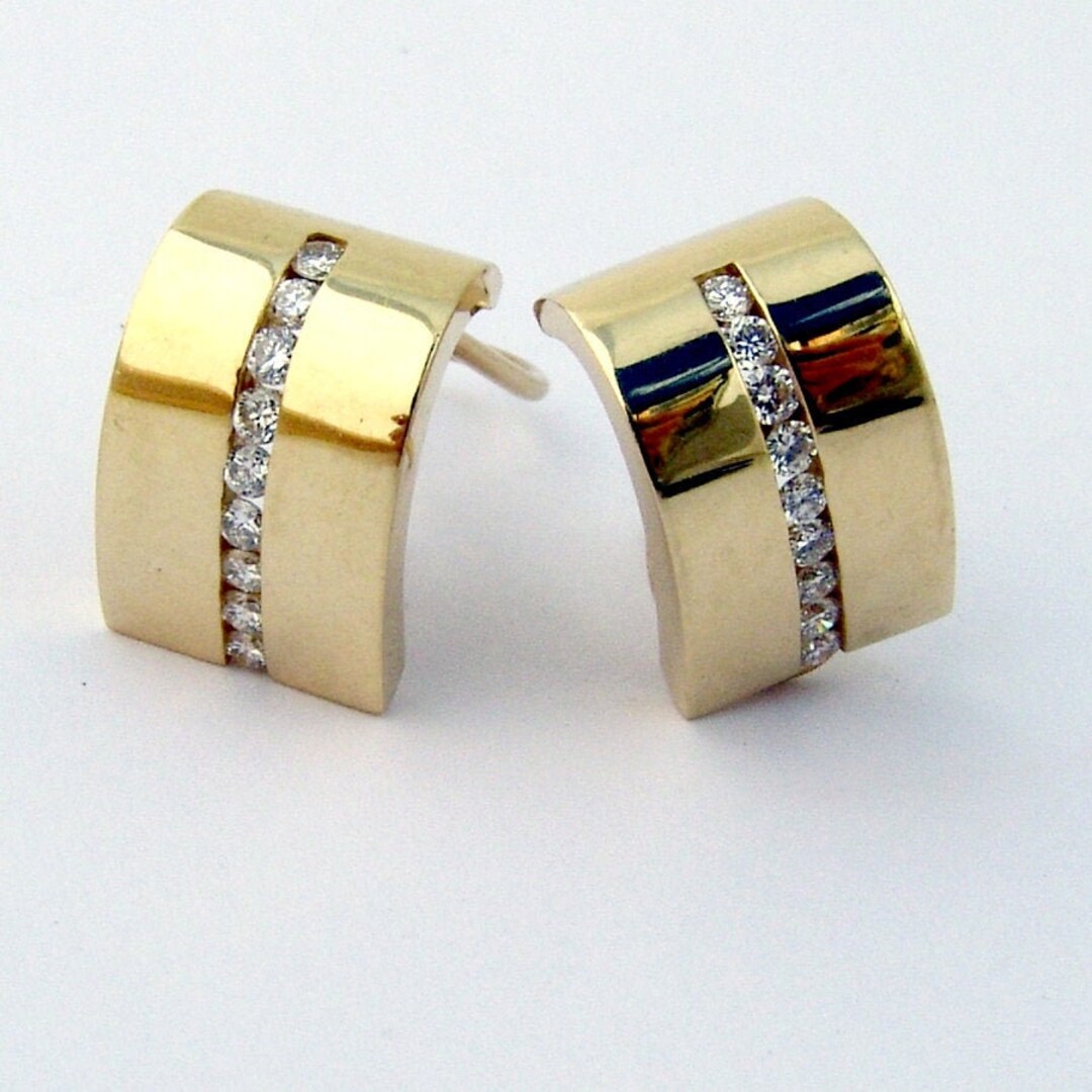 Half Hoop Earrings Diamonds 14K Gold - Etsy