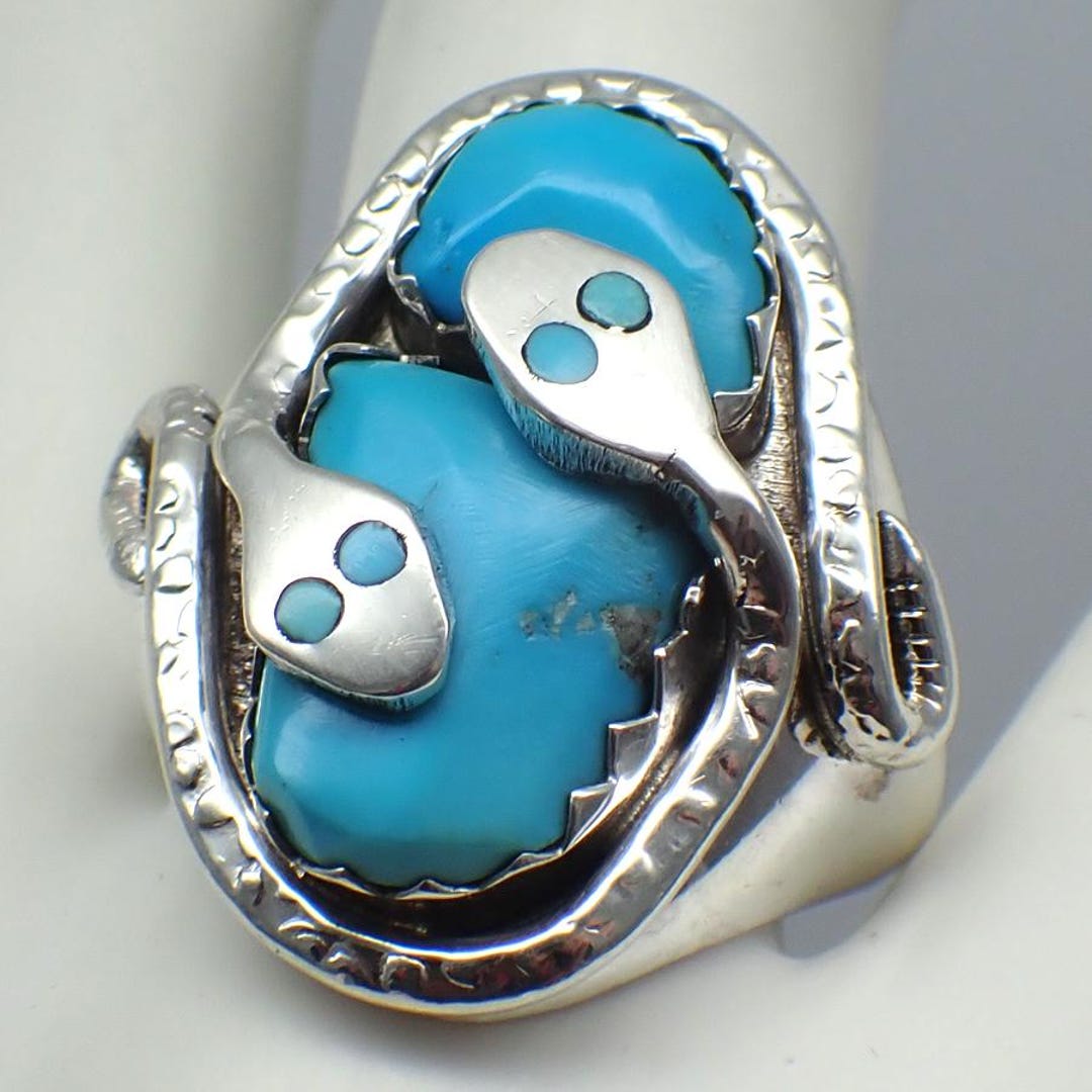 Zuni Snake Ring Turquoise Sterling Silver Effie Calavaza - Etsy