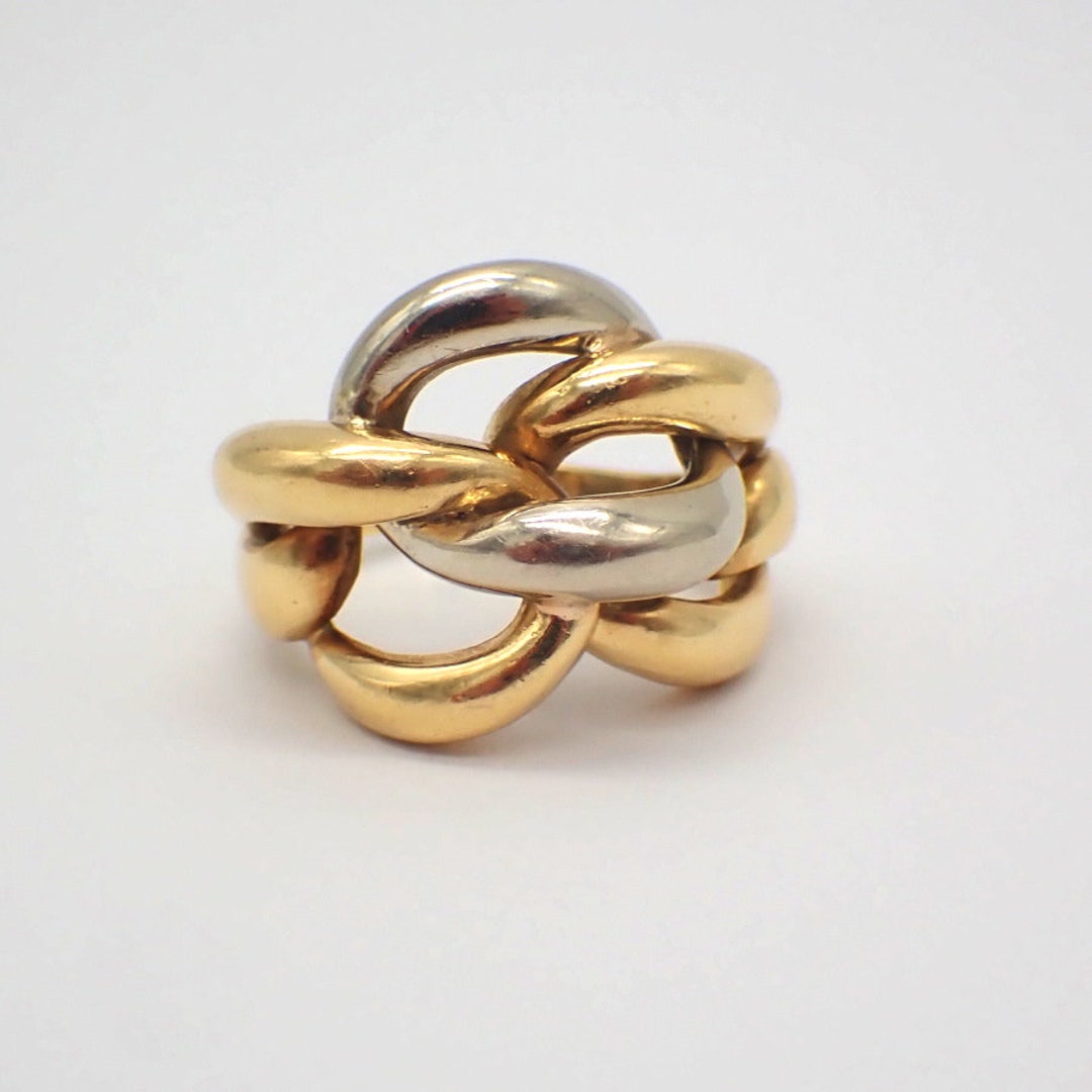 Woven Link Chain Design Ring Two Tone 18K Gold Italy - Etsy