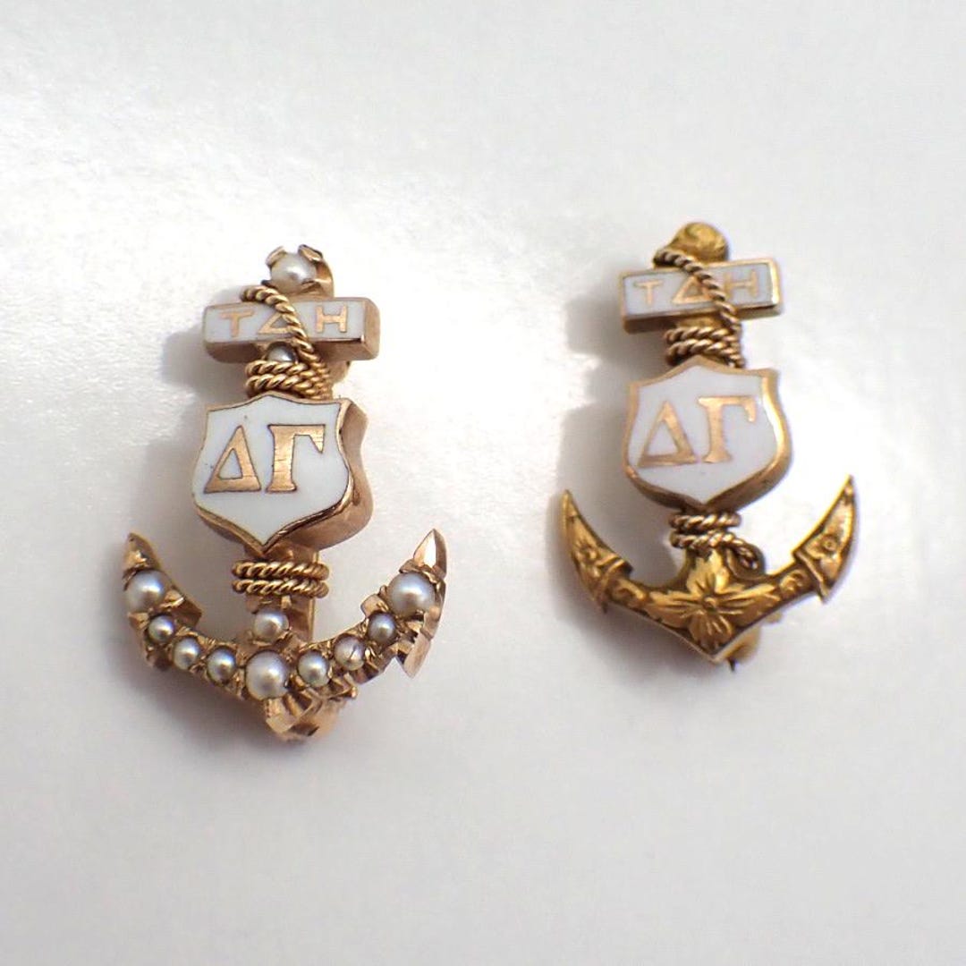 Delta Gamma Anchor Pins Pair 10K Gold Enamel Seed Pearls - Etsy