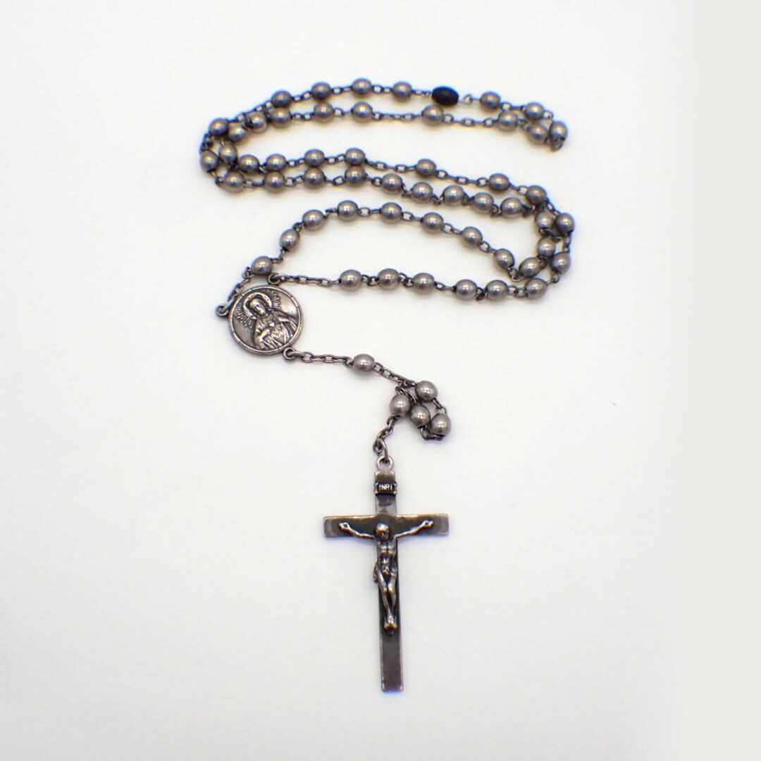 Silver Bead Rosary Crucifix Cross Pendant Sterling Silver - Etsy