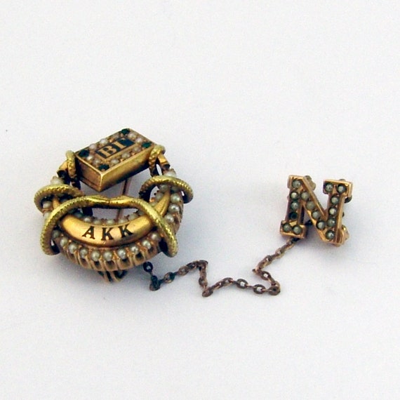 Alpha Kappa Kappa Fraternity Pin Badge Seed Pearls 10… - Gem