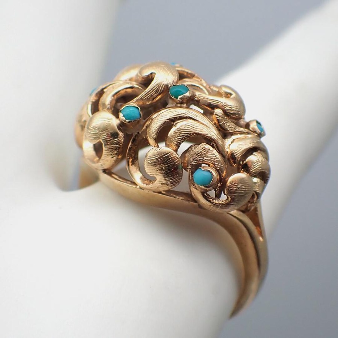 Ornate Ring 18K Gold and Turquoise Color Gems - Etsy