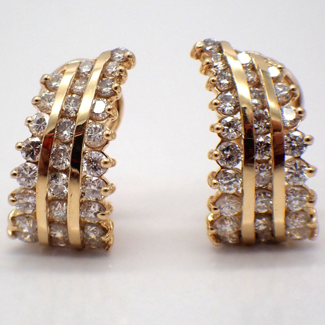 Diamond J Hoop Earrings 18K Gold - Etsy