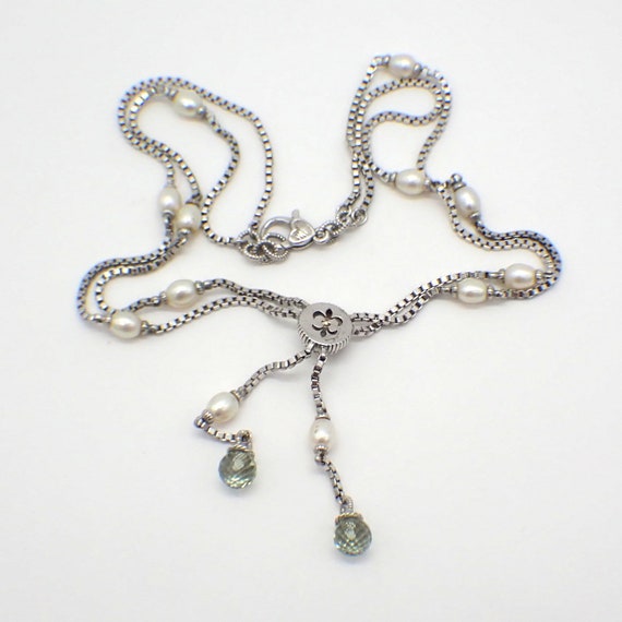 Judith Ripka Lariat Necklace Cultured Pearls Green Qu… - Gem