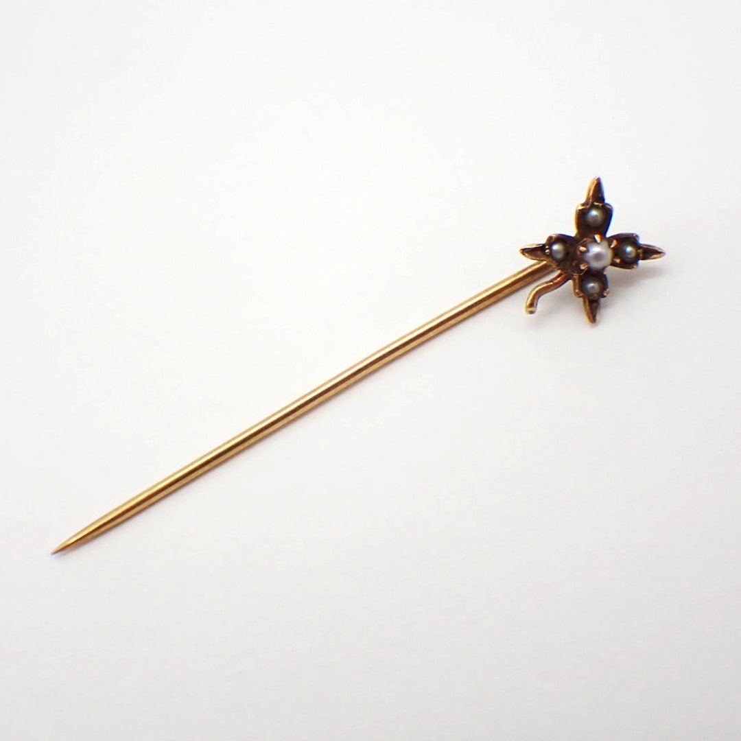 Leaf Form Stick Pin 14K Gold Seed Pearl Accents - Etsy