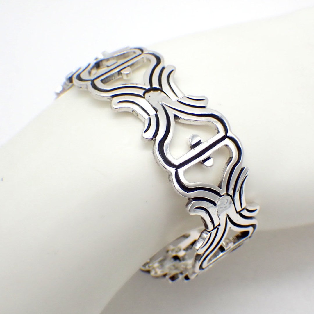 Open Work Link Bracelet Mexican Sterling Silver Taxco - Etsy