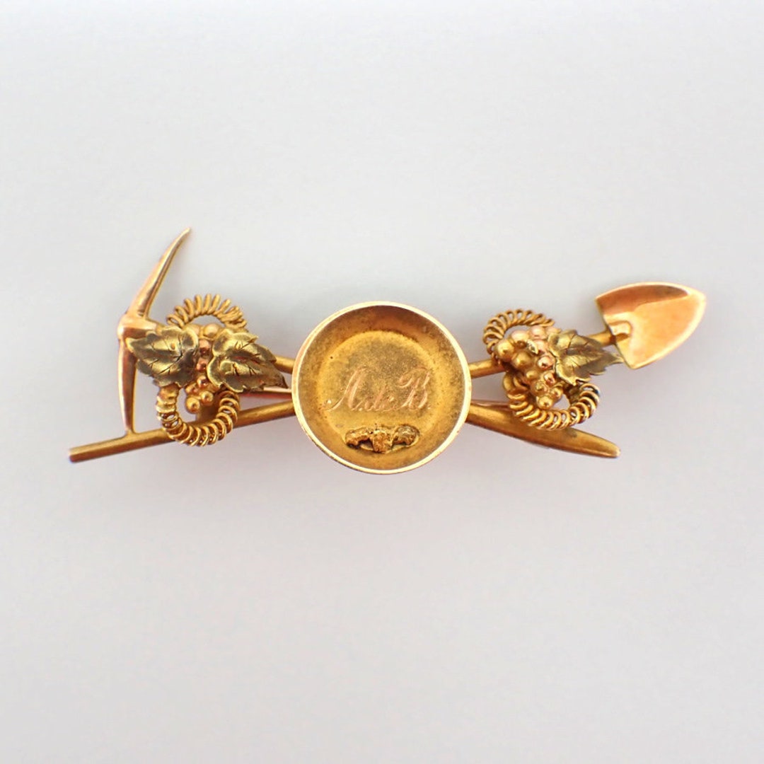 Antique Gold Rush Theme Pin Brooch 14K Gold Mono A De B - Etsy