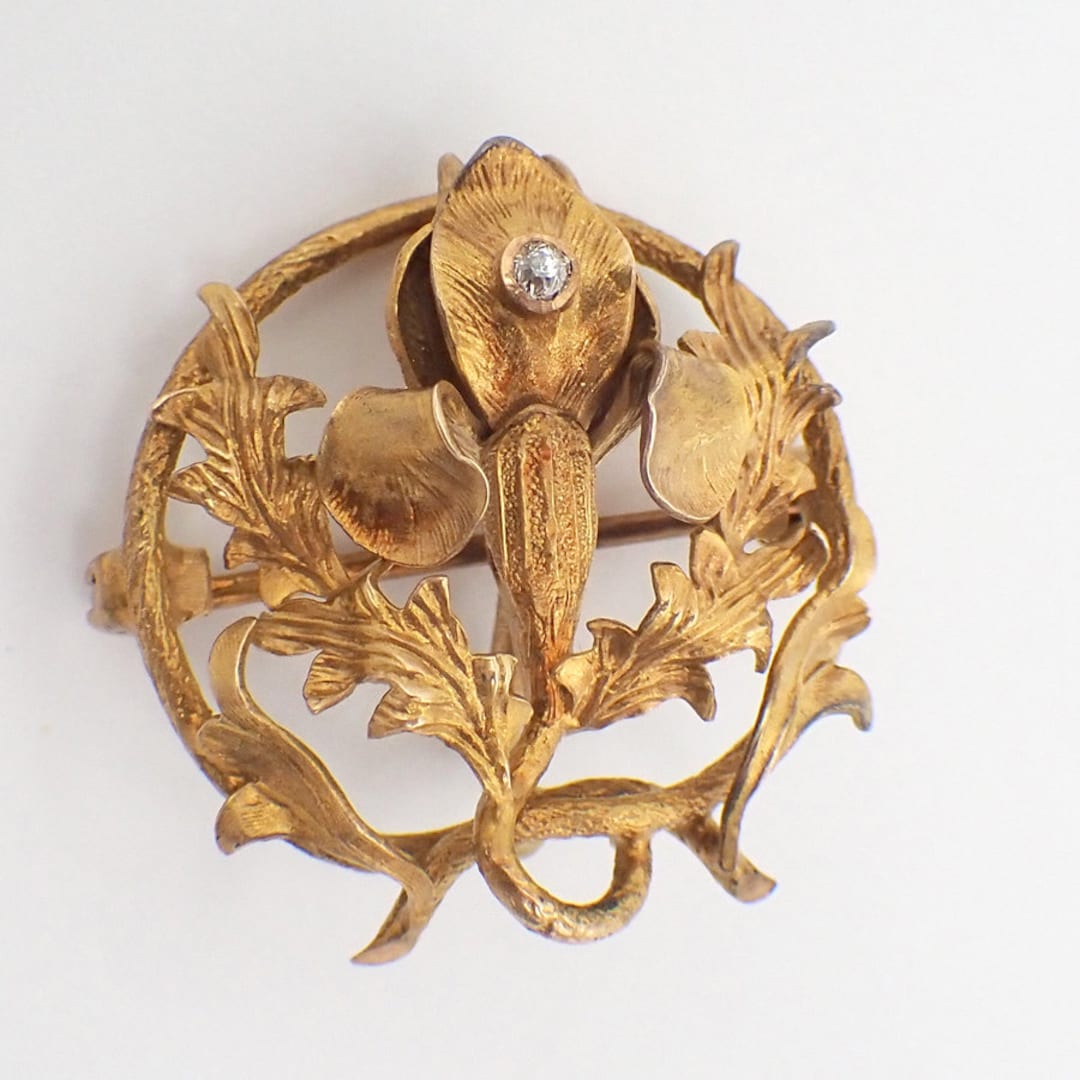 Art Nouveau Flower Brooch Watch Pin 14K Gold Diamond Accent - Etsy