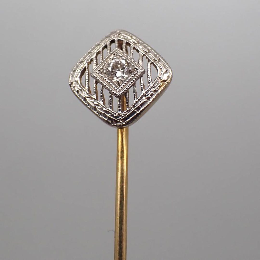 Art Deco Stick Pin 14K Gold Diamond Accent - Etsy