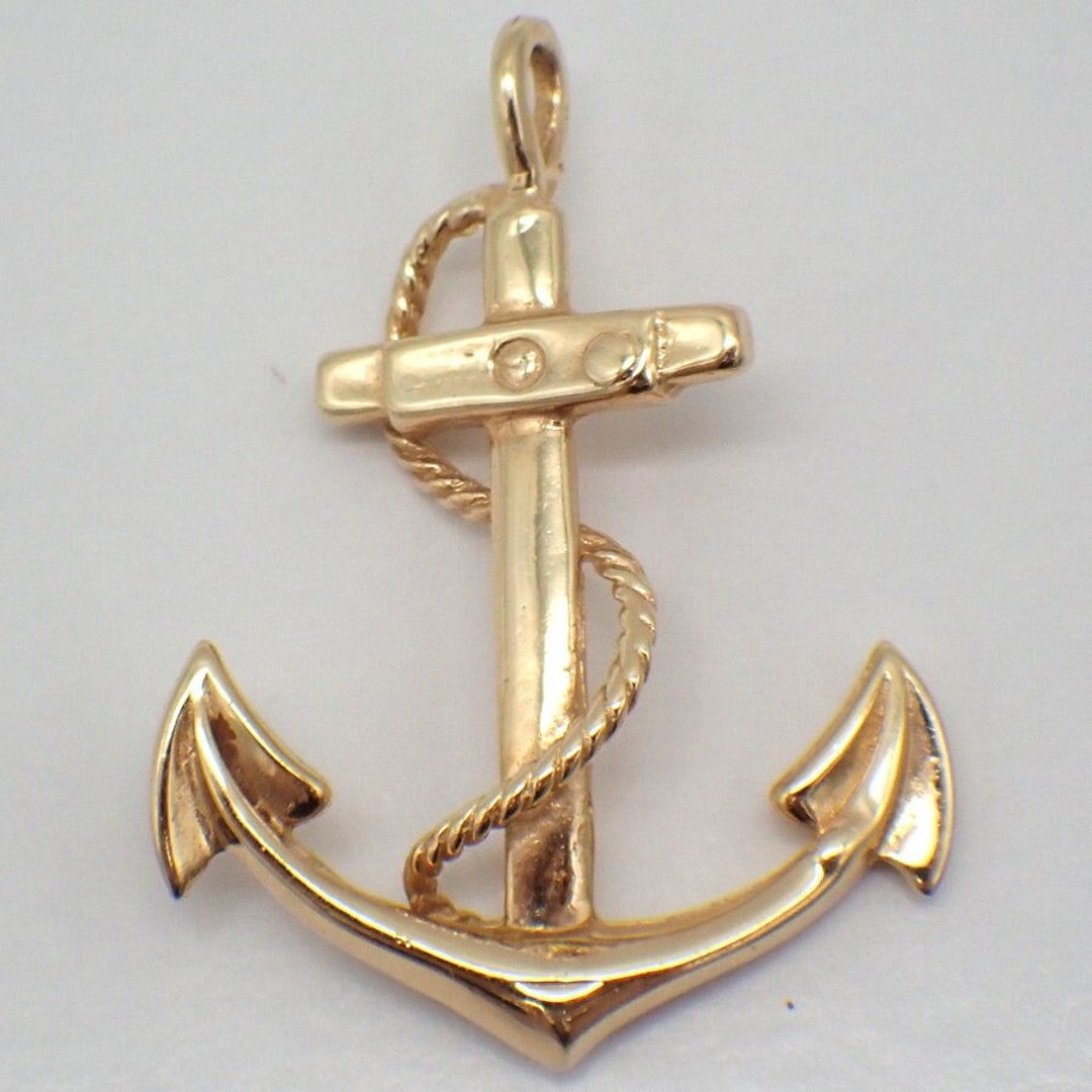 Fouled Anchor Pendant 14K Gold - Etsy