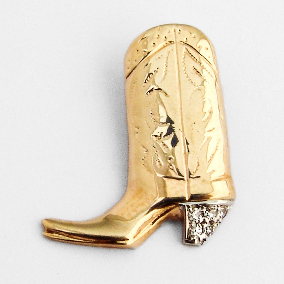 Cowboy Boot Pendant Diamond Heel 14K Gold - Etsy