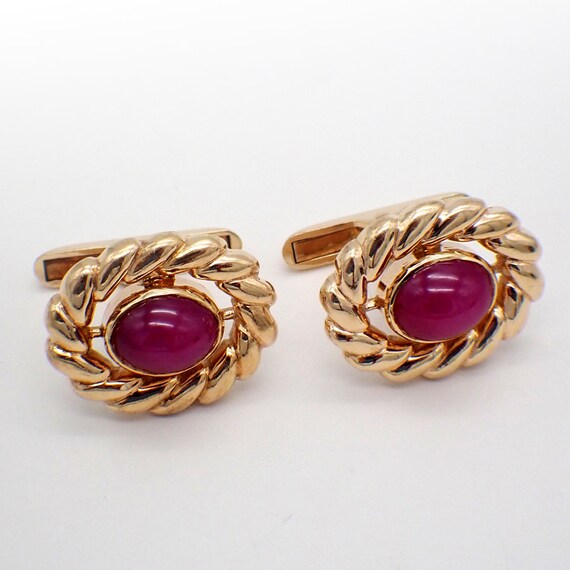 Oval Star Ruby Cufflinks 14K Rose Gold - Gem