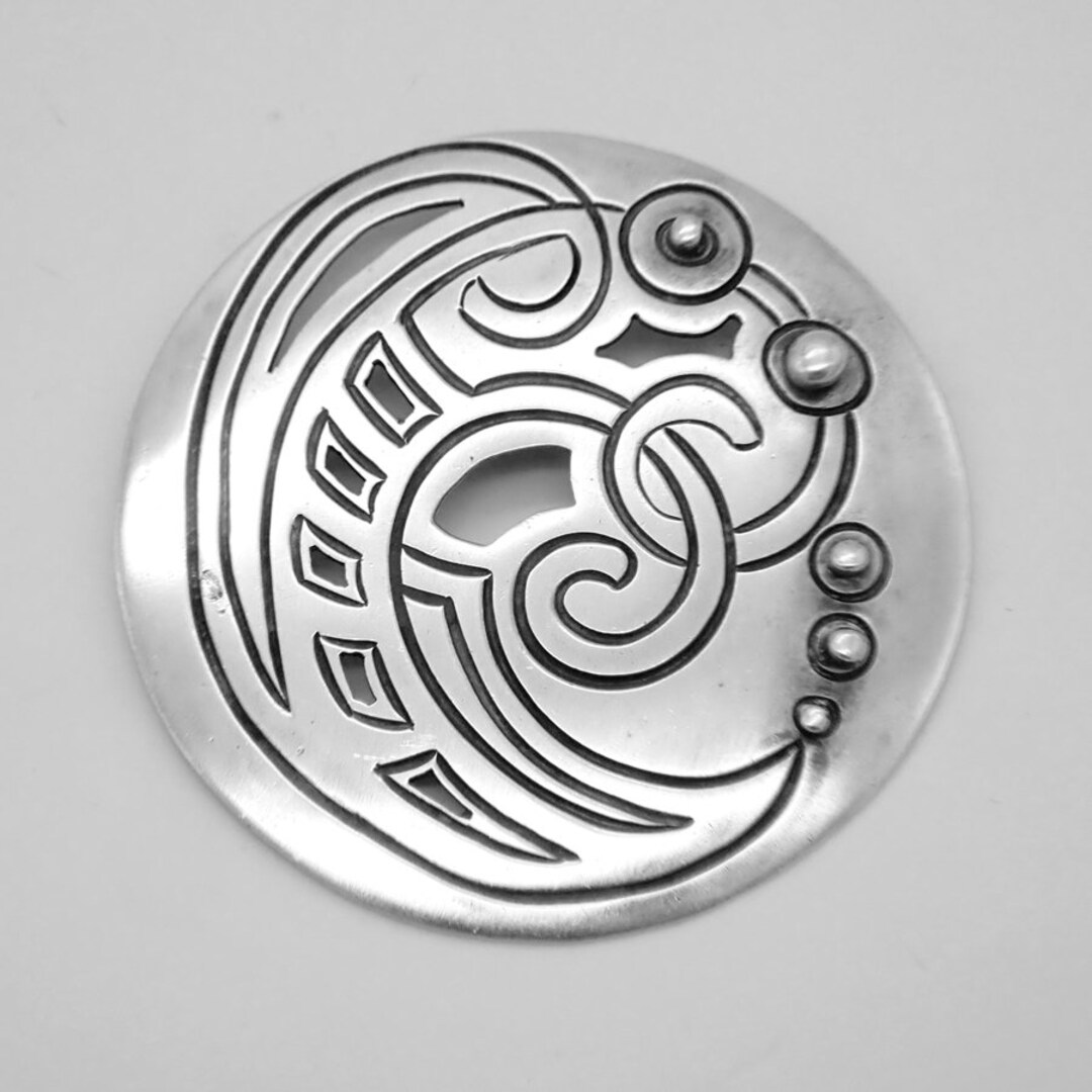 Round Brooch Wave Motif Sterling Silver - Etsy