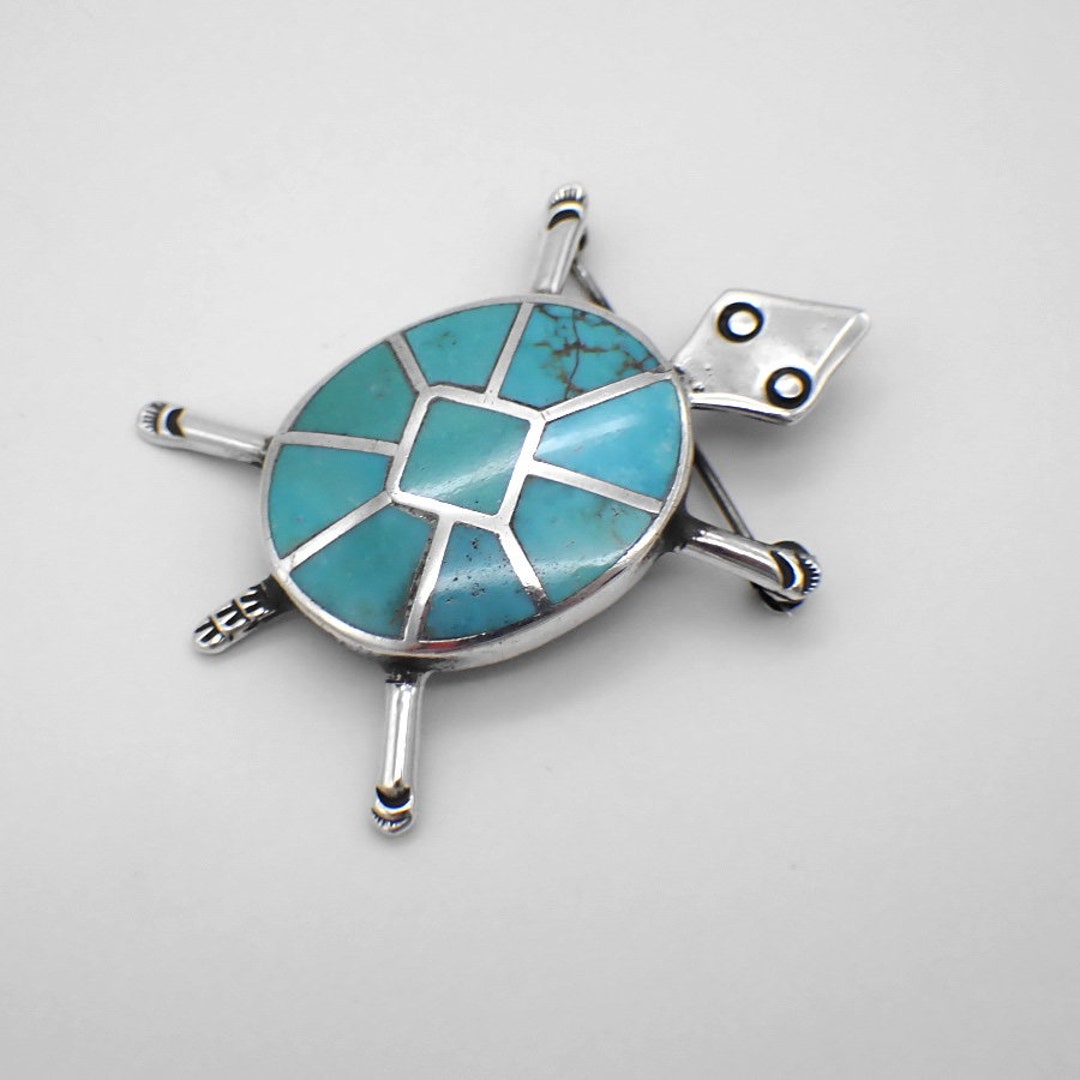 Turquoise Turtle Brooch Sterling Silver - Etsy