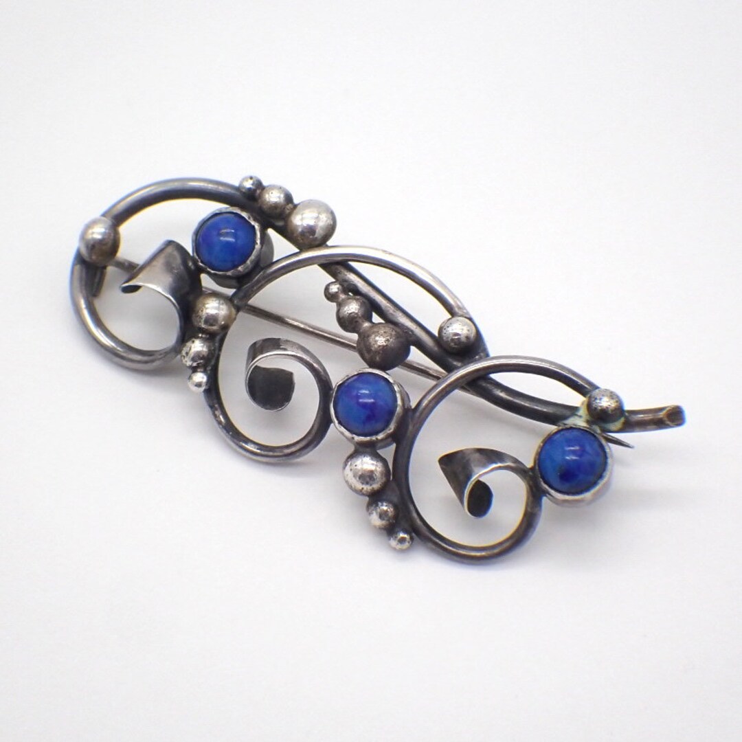 Swedish Brooch Sterling Silver Blue Glass Cabochons 1949 Date Mark - Etsy