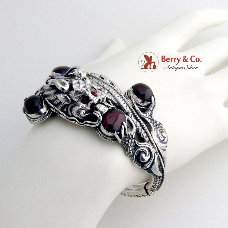 Ornate Dragon Bangle Bracelet Chinese Export Silver Garnet - Etsy