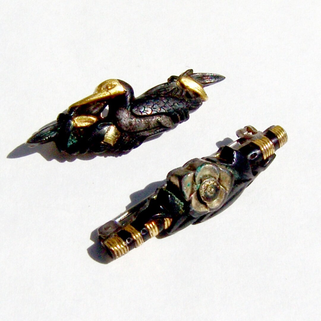 Japanese Shakudo Floral Bird Brooches Pair Mixed Metals - Etsy