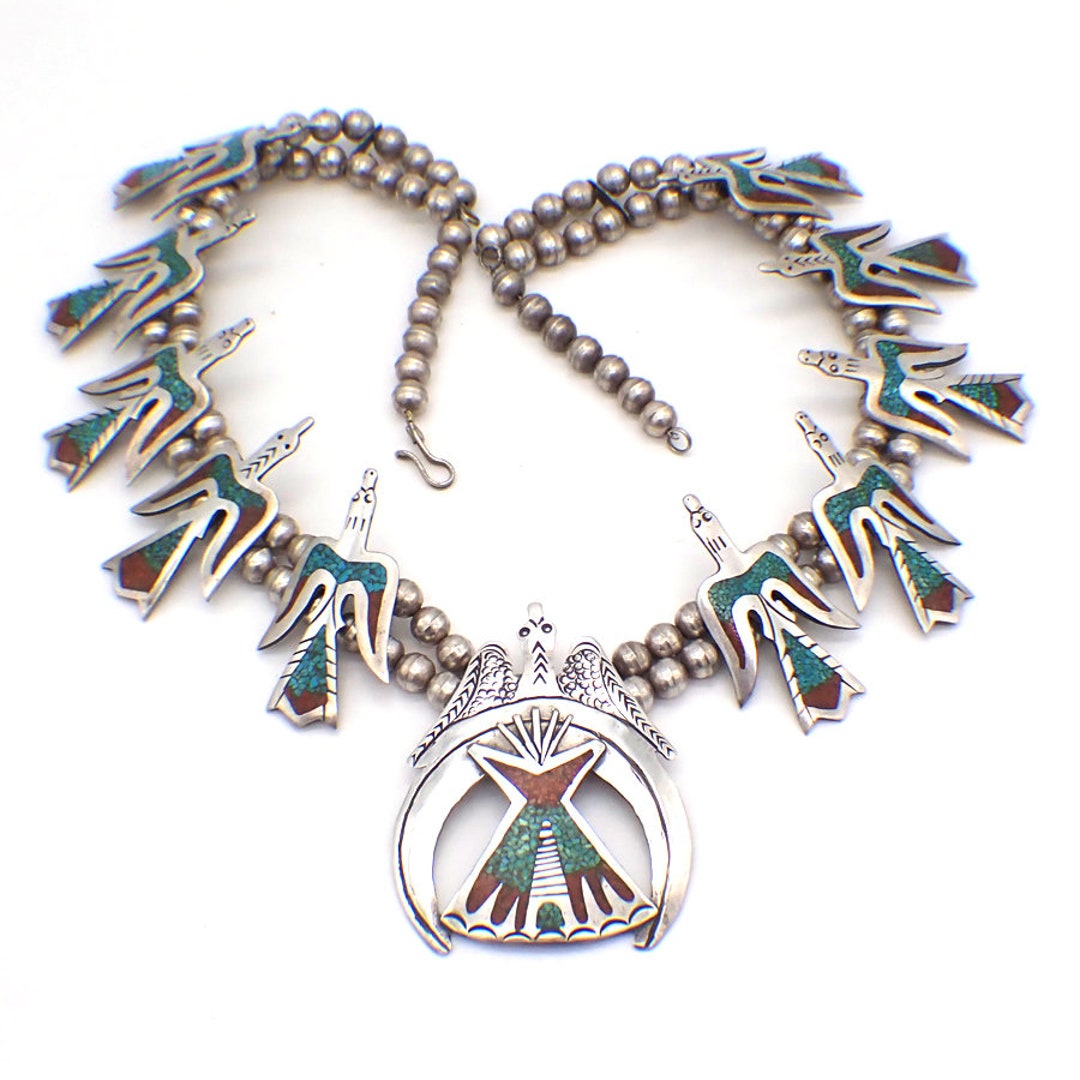 Squash Blossom Necklace Peyote Bird Decorations Sterling Silver ...